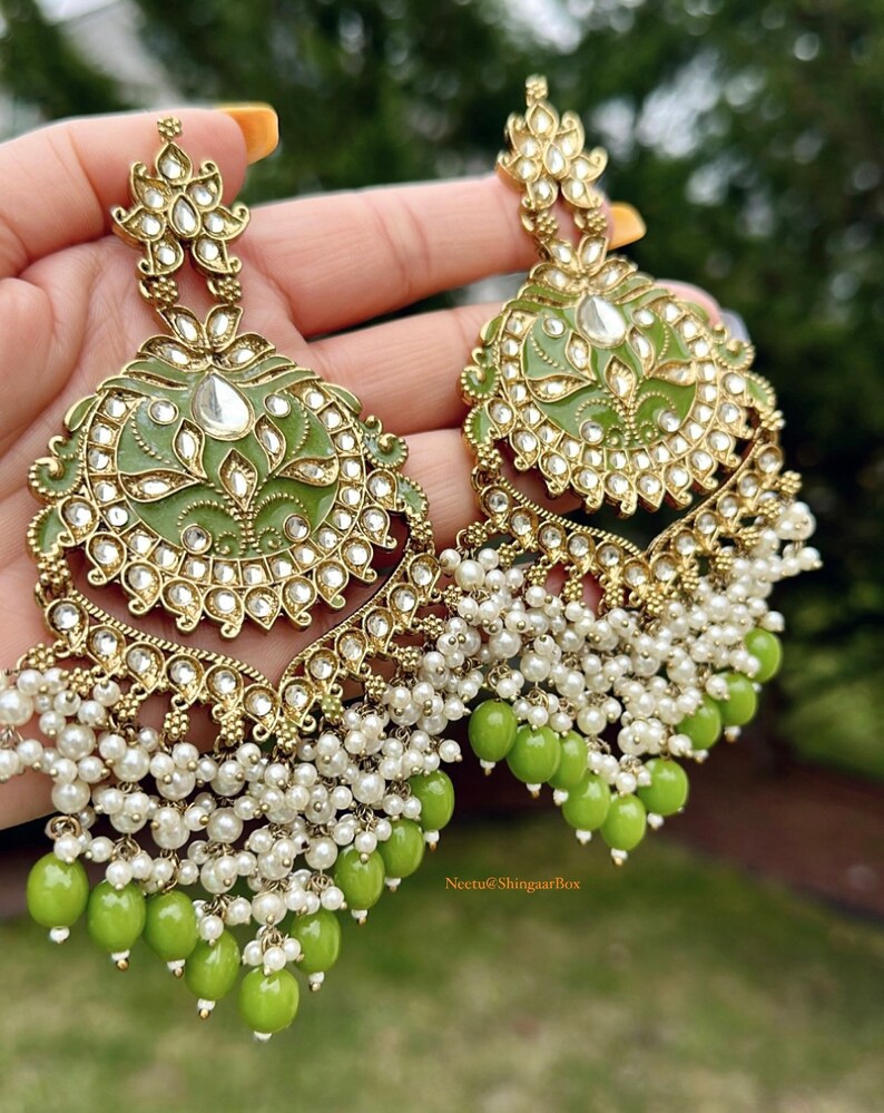 Long Stunning Colorful Stones/moti/beads Earrings Bridal/engagement ...