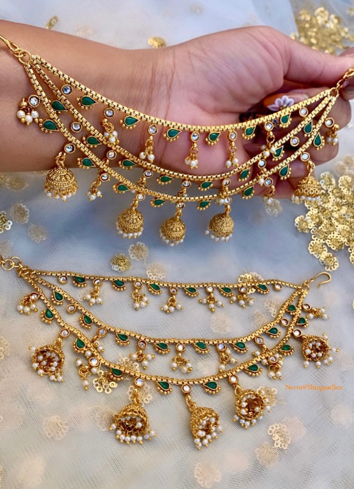 Statement Bahubali Style Gold Finish Ear Chains/pearl Kaan - Etsy