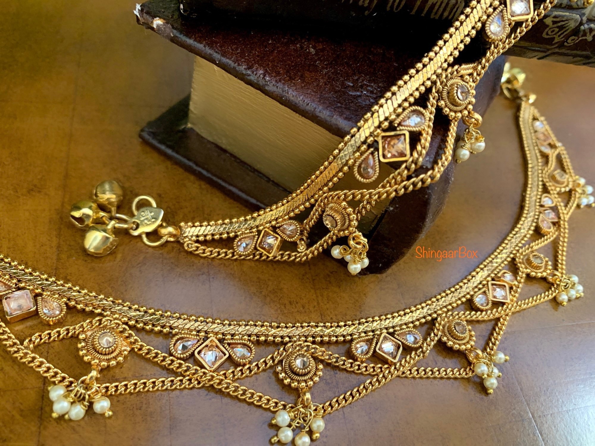 Polki Gold Polish Finish/moti Traditional Look/elegant Anklets | Etsy