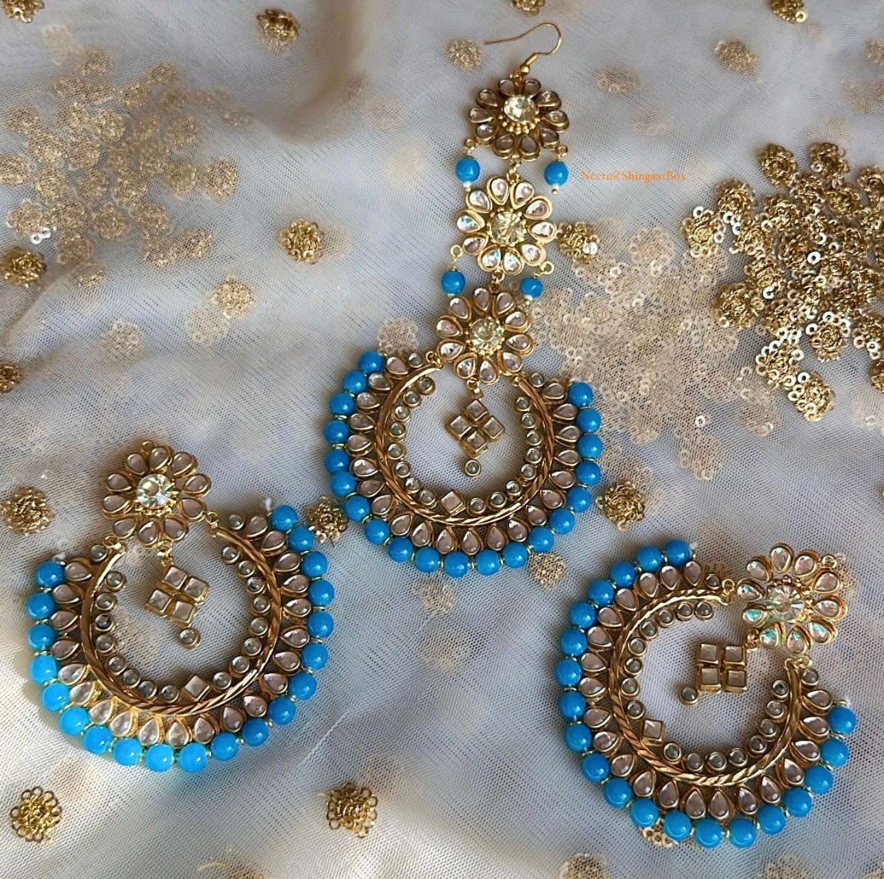 Oversized Tikka/earrings Punjabi Design Kundan Look Alike Light Weight ...
