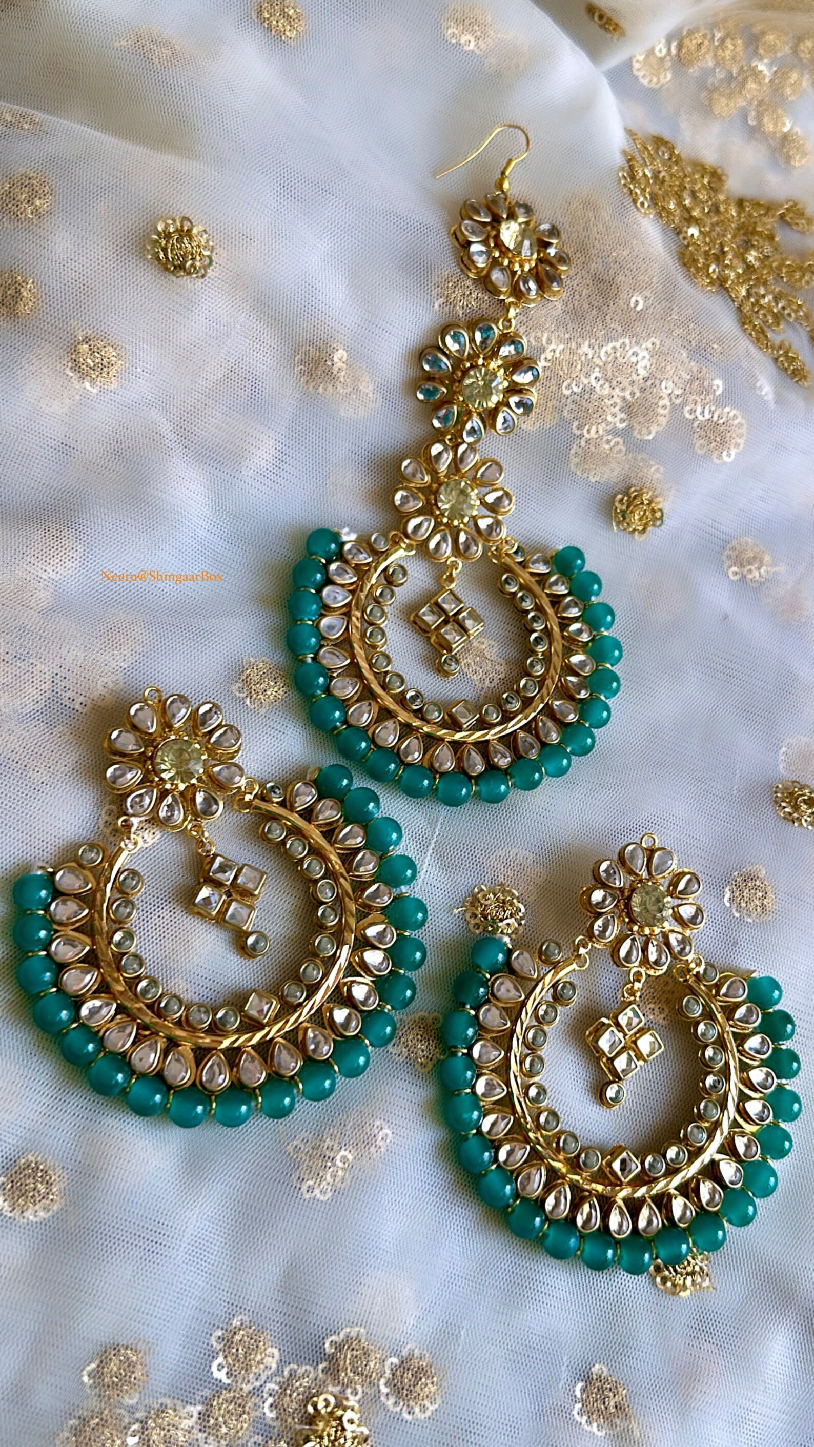 Oversized Tikka/earrings Punjabi Design Kundan Look Alike Light Weight ...