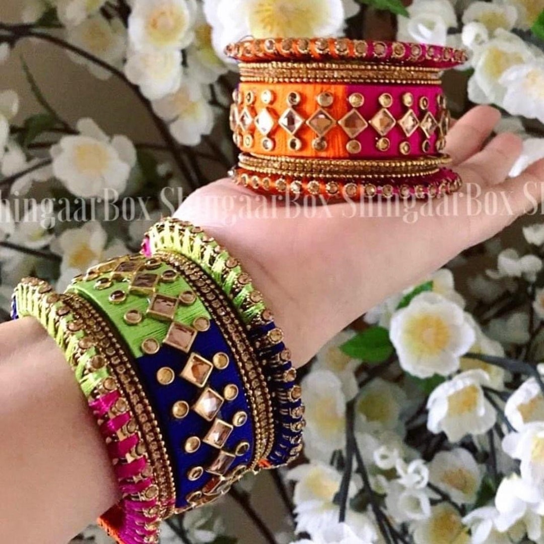 Multi Color Thread Bangles Set With Stones - Etsy Denmark