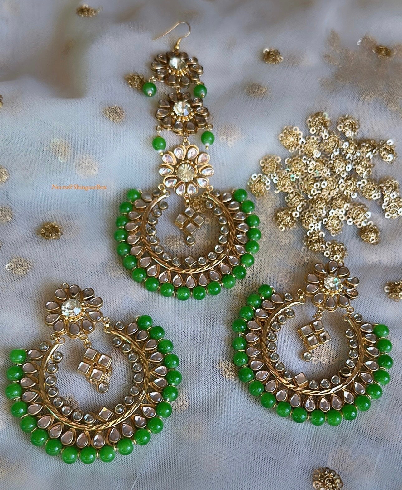 Oversized Tikka/earrings Punjabi Design Kundan Look Alike Light Weight ...