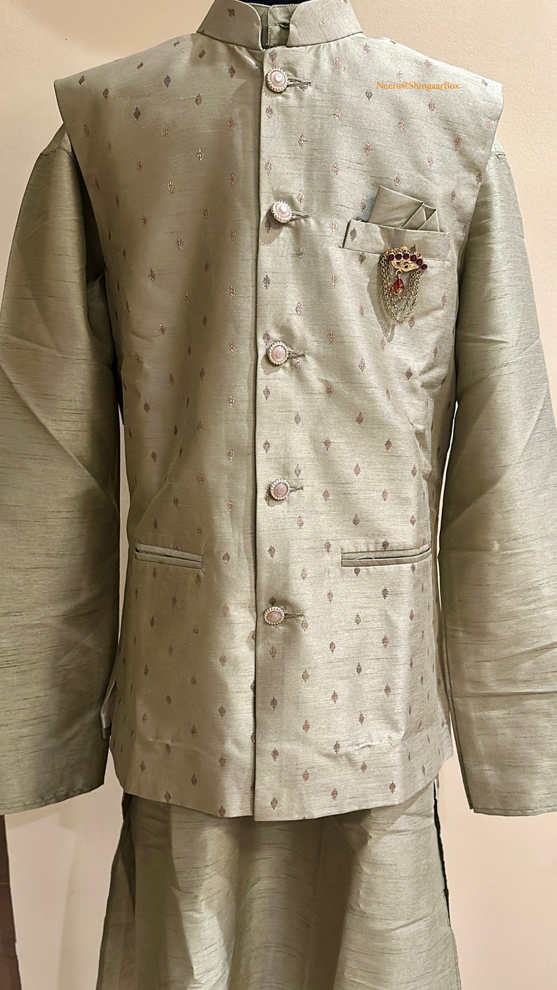 Men Olive Green Kurta Pyjama Nehru/modi Jacket/vest/waist Coat Set ...