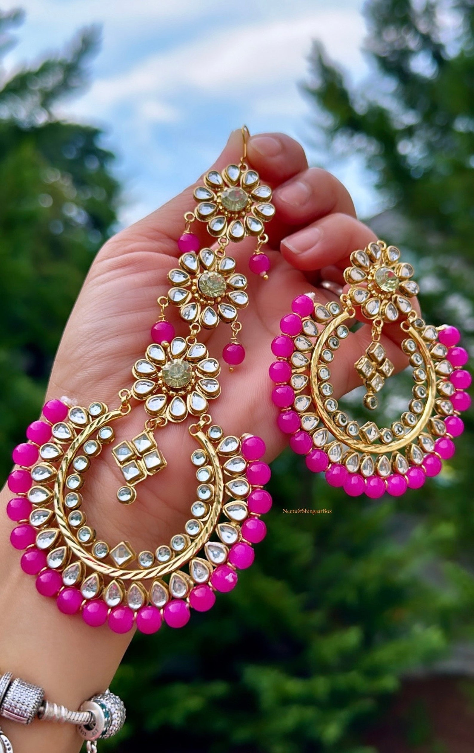 Oversized Tikka/earrings Punjabi Design Kundan Look Alike Light Weight ...