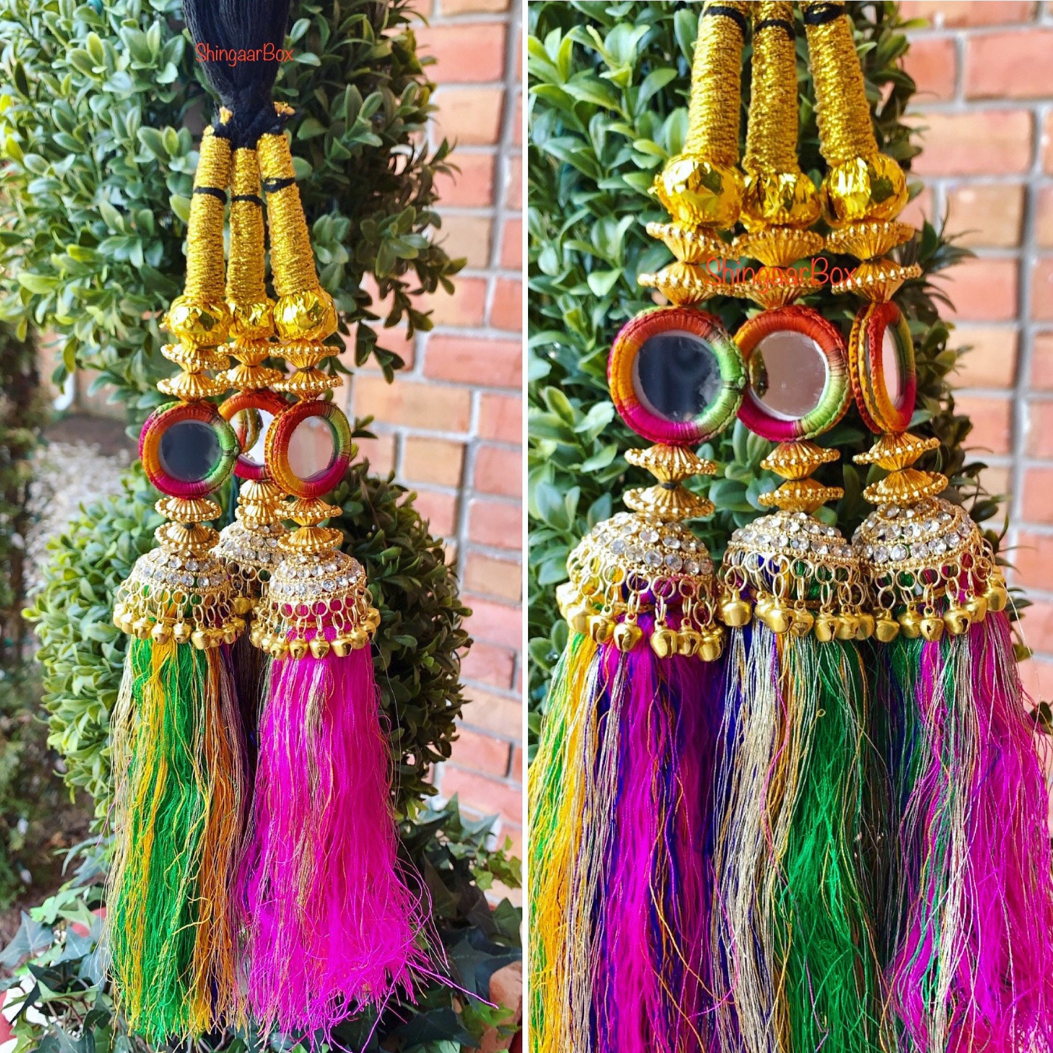 Punjabi Gold/multi Mirror Parandi/paranda/jhumki /gungroo/bells Hair ...