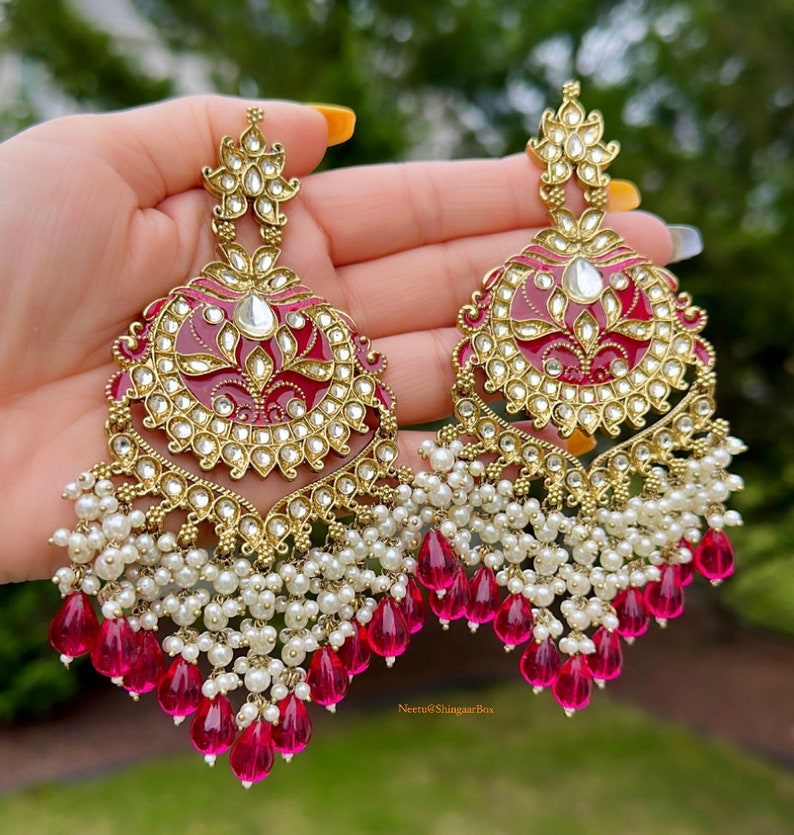 Long Stunning Colorful Stones/moti/beads Earrings Bridal/engagement ...
