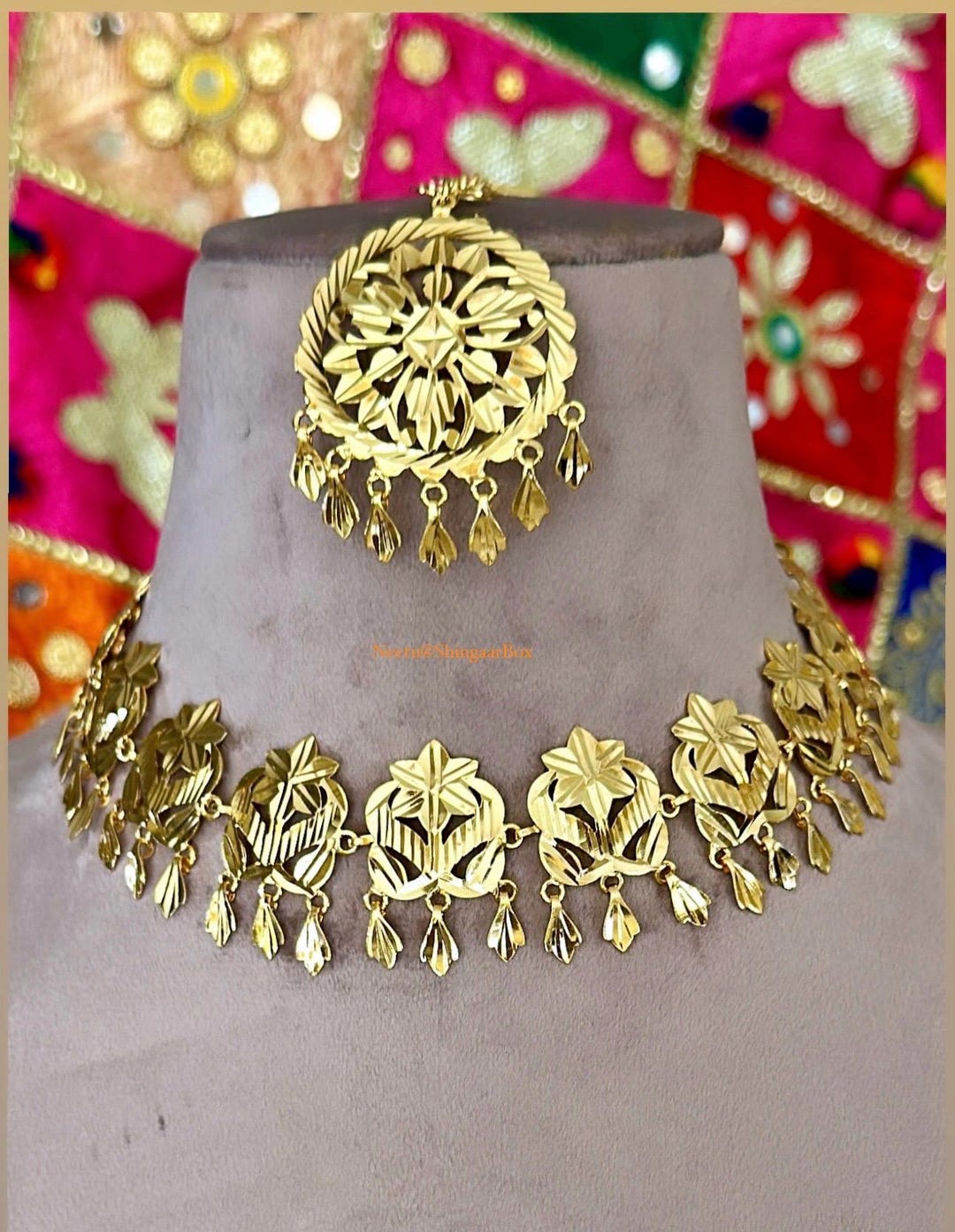 Traditional Punjabi Pippal Patti Choker/earrings Tikka Set/gold Finish ...