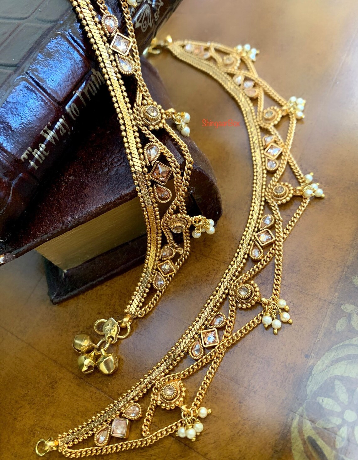 Polki Gold Polish Finish/moti Traditional Look/elegant Anklets | Etsy