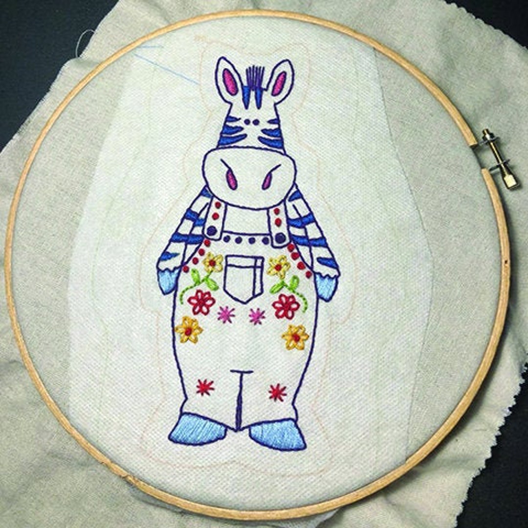 Zebra Embroidery Pattern, Zeb Zebra Hand Embroidery Pattern, Whimsical ...