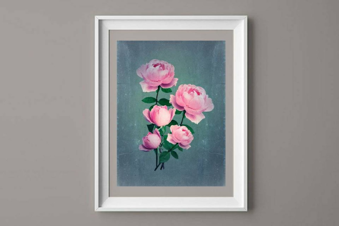 Pink Roses Wall Print for a Bedroom Decor Botanical Flower - Etsy