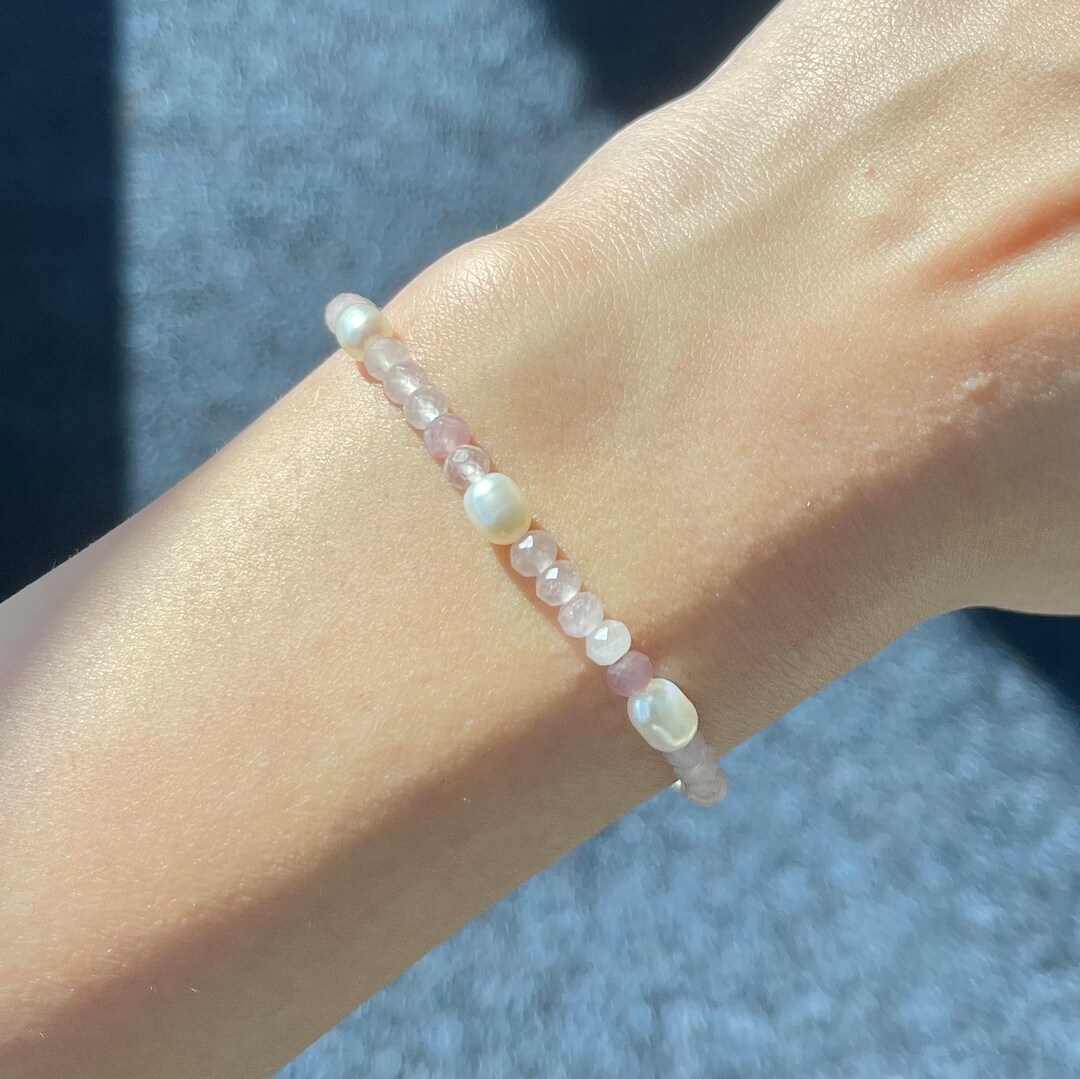 3MM Rose Quartz & Pearl Bracelet - Etsy