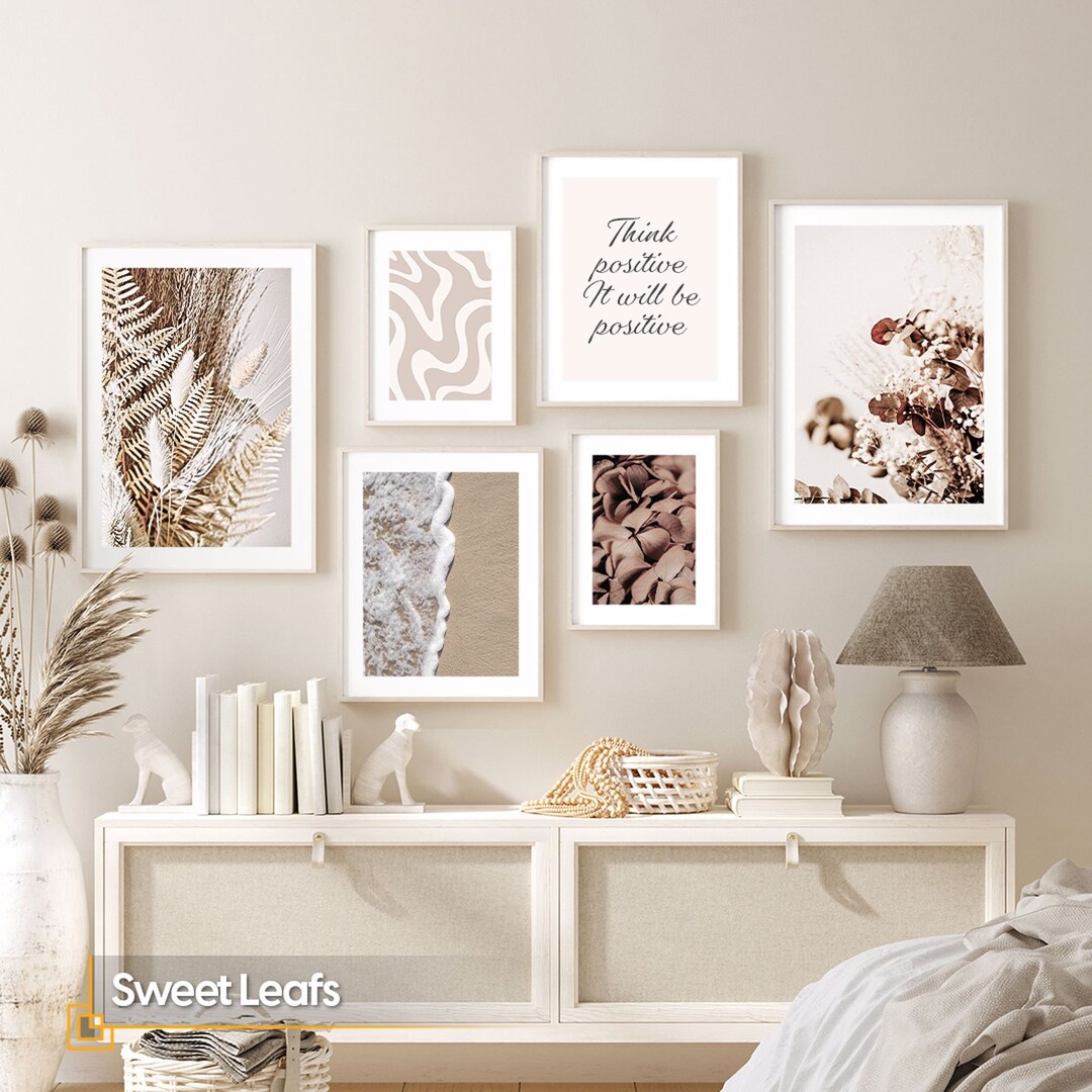 Neutral Boho Printable Gallery Wall Set of 6, Floral Coastal Digital ...