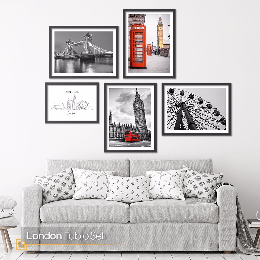 London City Wall Art Set of 5 FRAMED Red Phone Box Framed Prints London ...