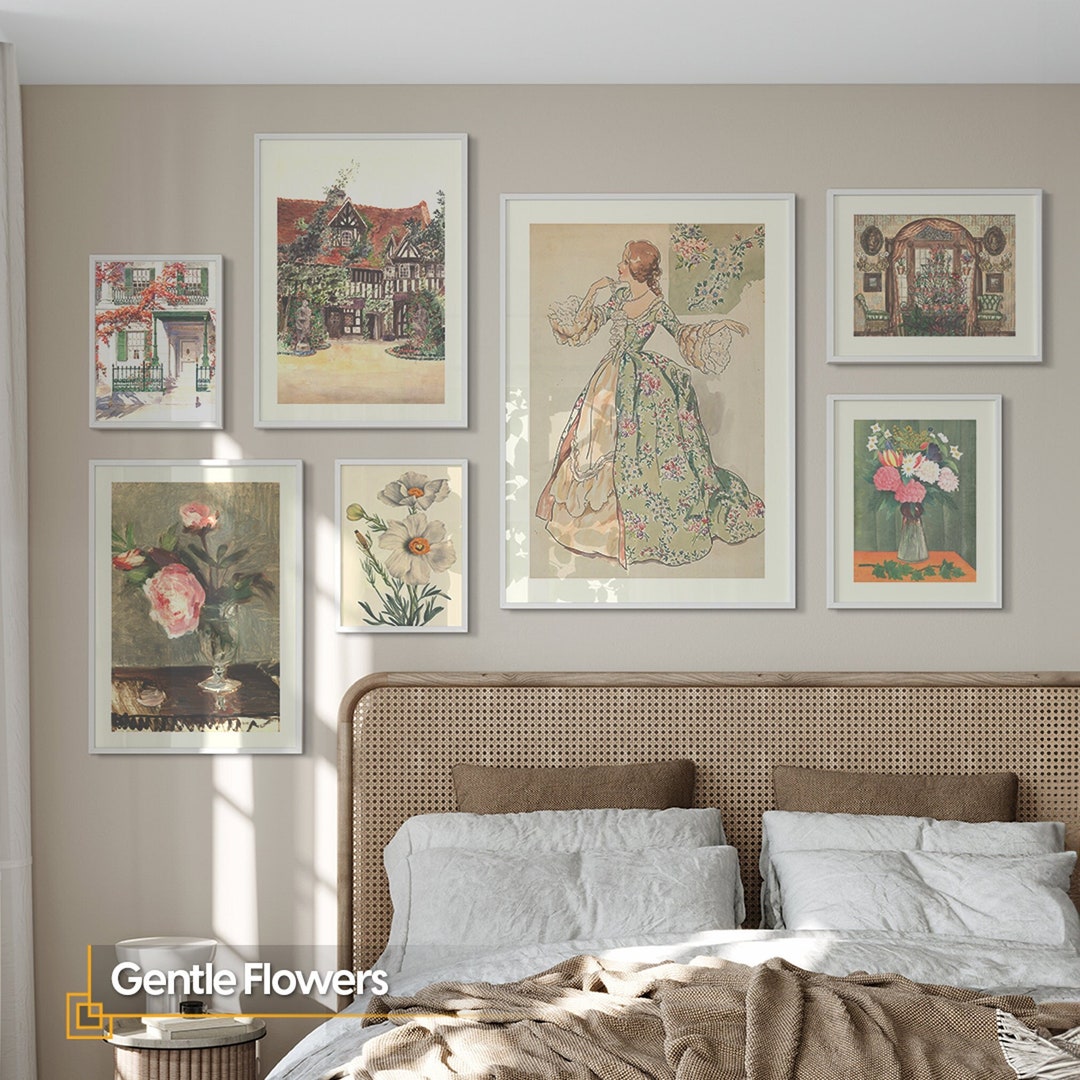 Vintage FRAMED Gallery Wall Art Set of 7 Wall Art Prints Framed Wall ...