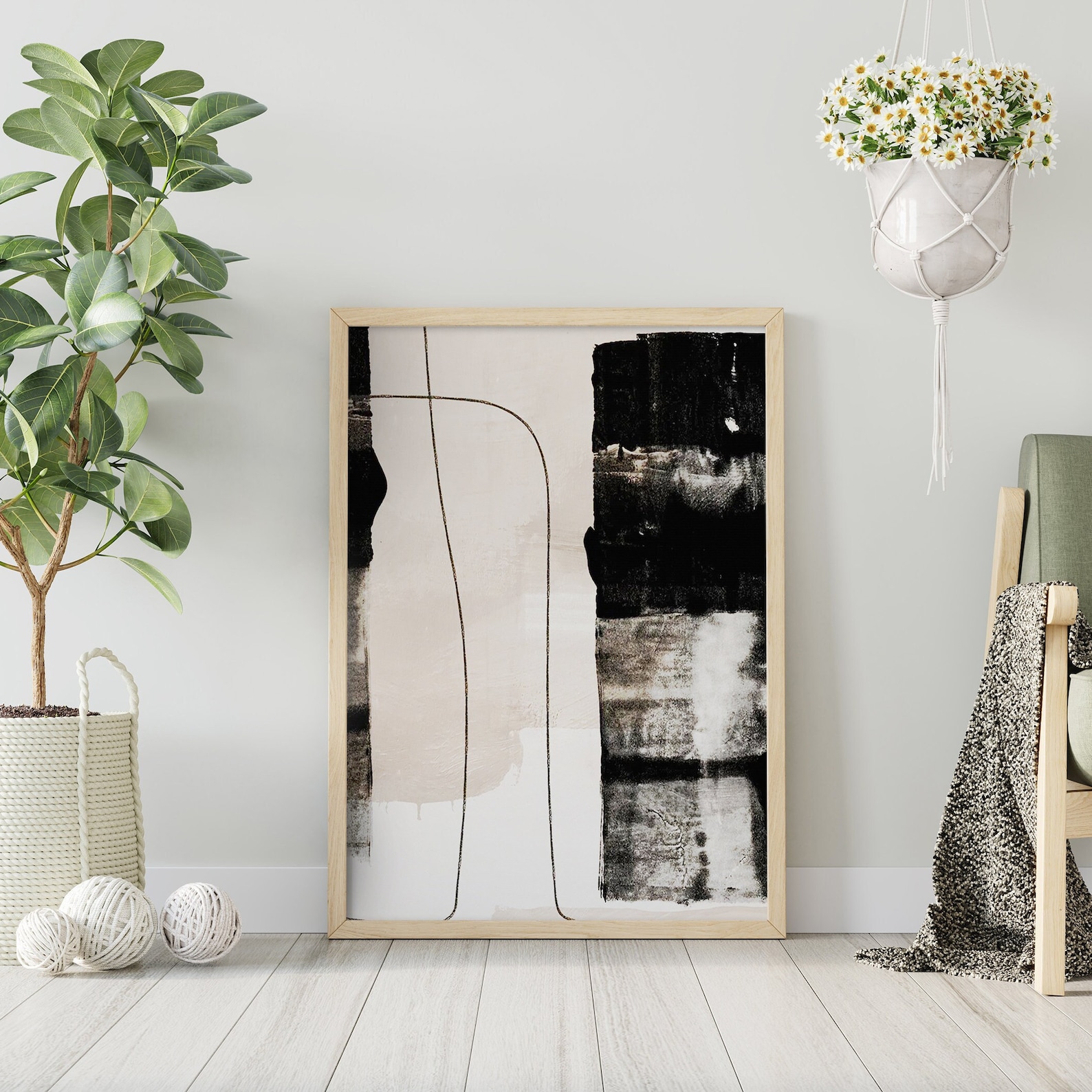 FRAMED Black and White Abstract Wall Art Print Set of 3 - Etsy