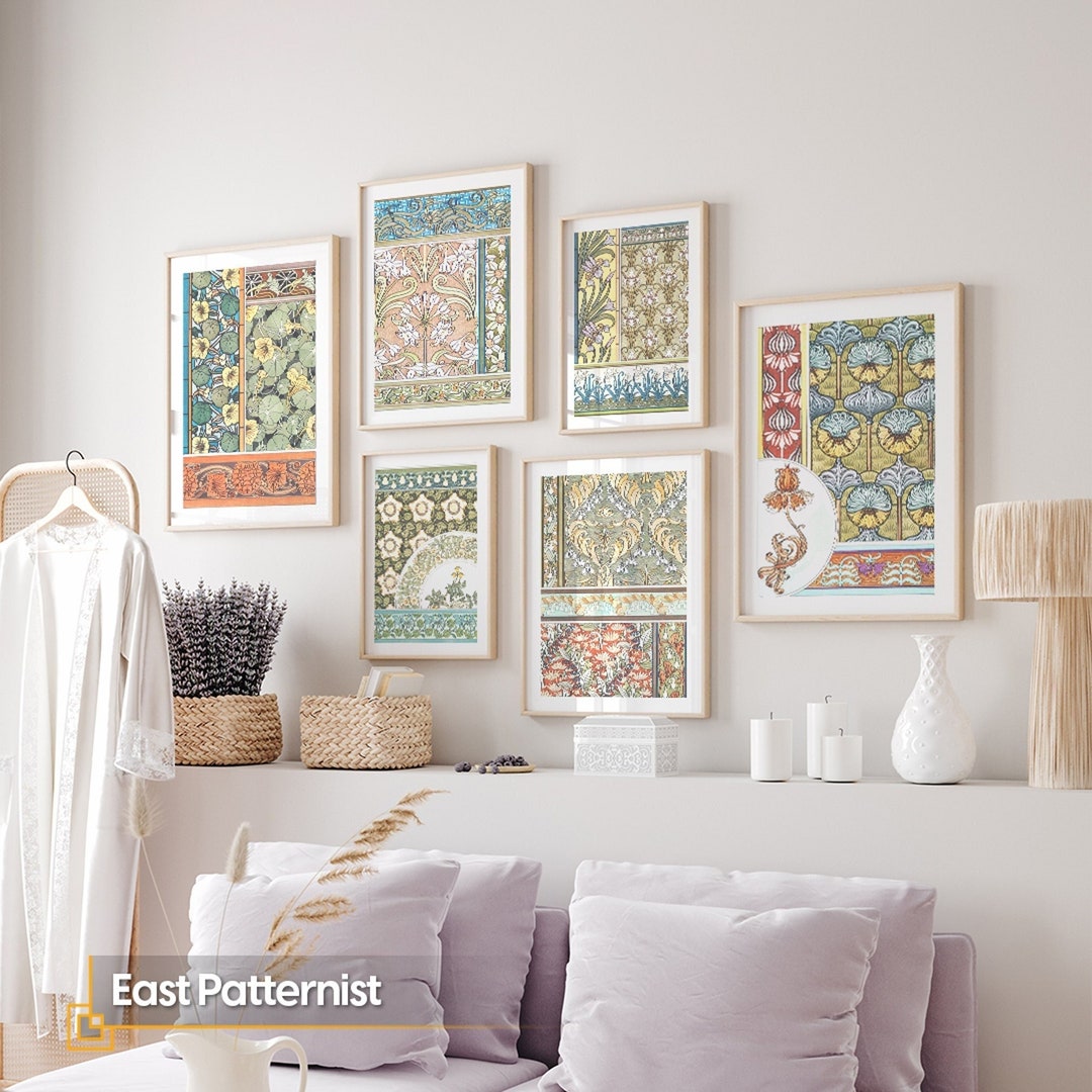 6 Pieces Vintage FRAMED Wall Gallery Set Floral Wall Art Print Set ...