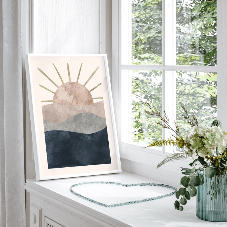 Conjunto de quadros neutros para parede, estilo boho, com molduras para ...