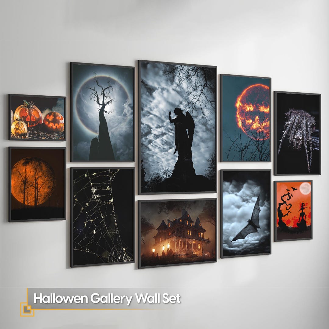 Halloween Wall Art Print Set, Halloween Wall Decor, Creepy October Wall ...