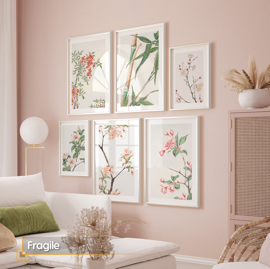 Floral Framed Wall Art Botanical Framed Gallery Wall Set Pink Flowers ...