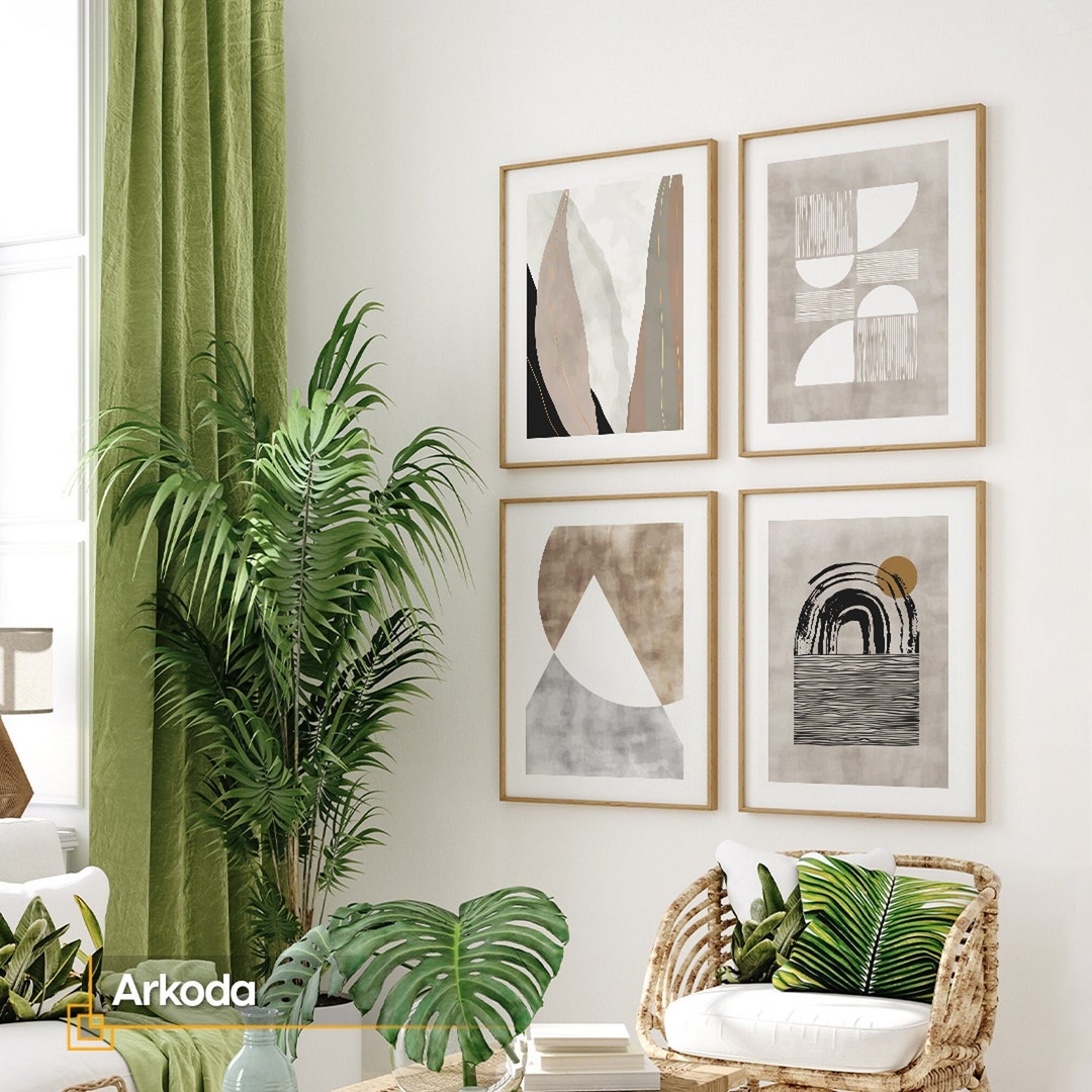 4 Pieces Modern Abstract FRAMED Wall Art Print Geometric Print Wall Art Set Handmade Home Decor ...