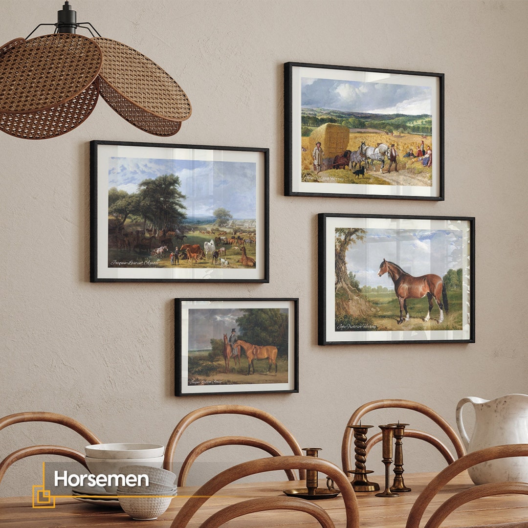 FRAMED Gallery Wall Set Farm House Print Set of 4, Water Color Horse ...