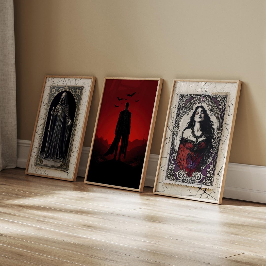 Gothic Framed Wall Art Set, Vampire Prints, Dark Fantasy Gallery Decor ...