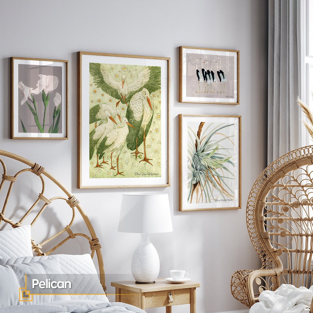 FRAMED Gallery Wall Set Floral Print Set of 4 Green Flower Posters ...