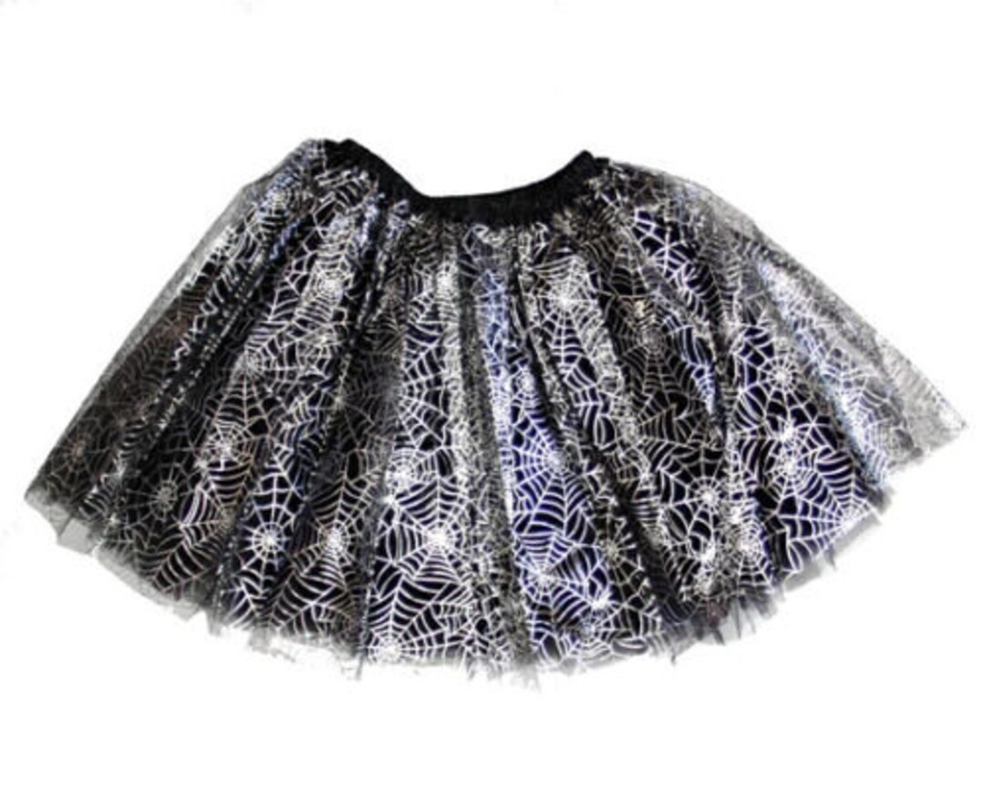 Ladies Girls Black & Silver Spiderweb Cobwebs Witch Fancy Dress ...