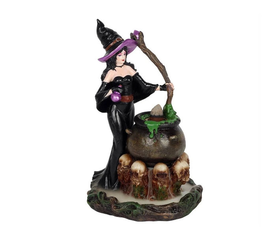 Halloween Witch Stirring Her Skulls Cauldron Pot Backflow - Etsy