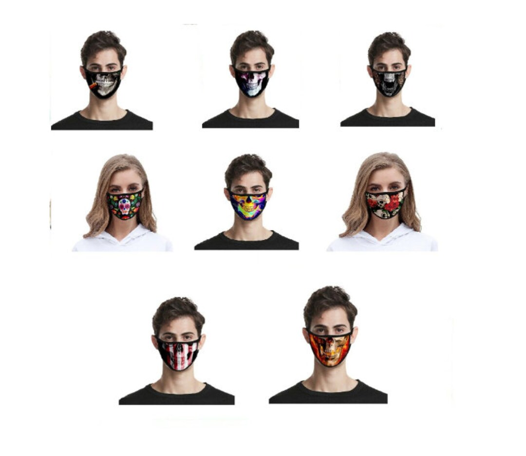 Gothic Emu Punk Biker Black Skulls Skeleton Roses Reusable Face Mask ...
