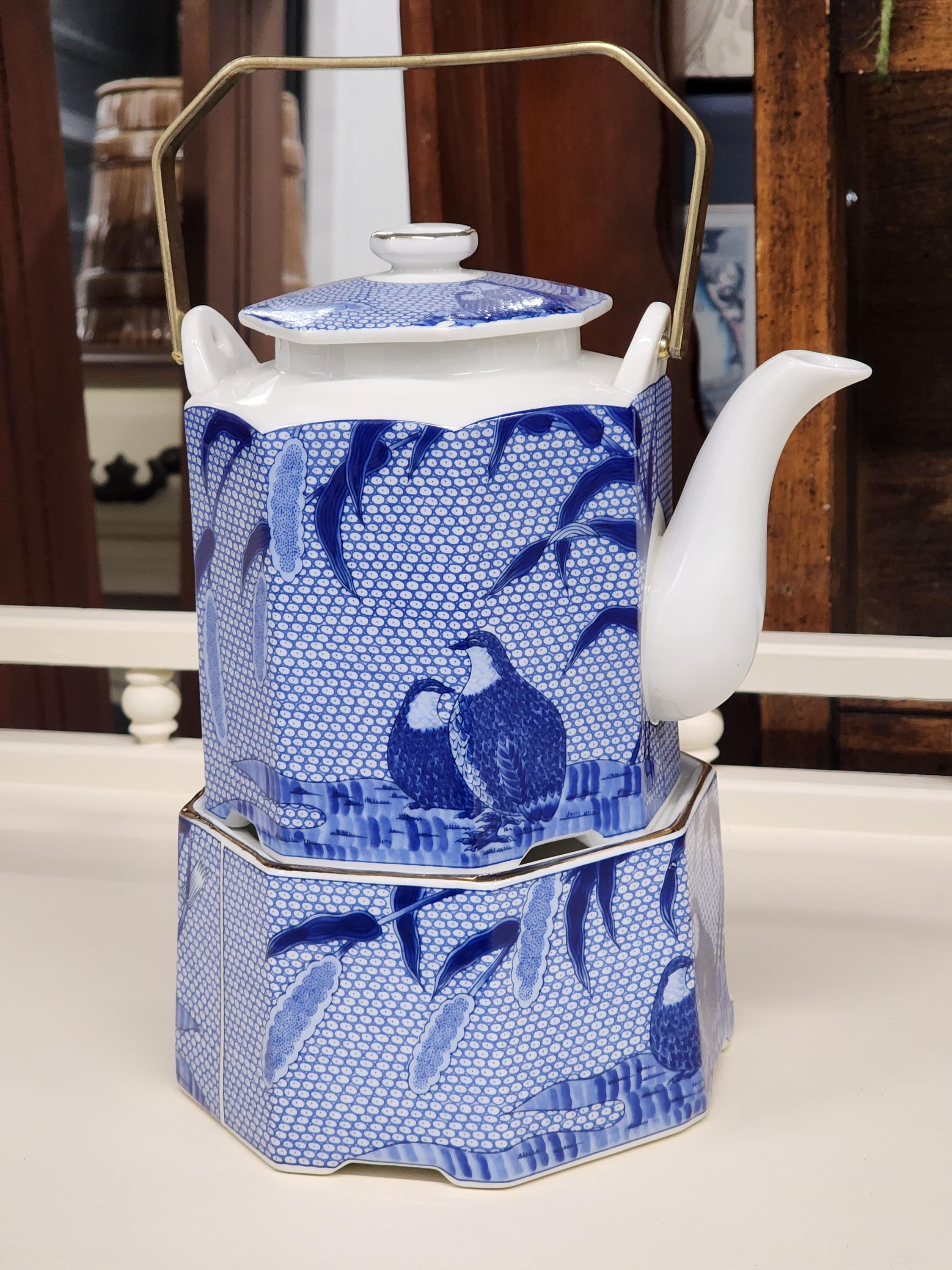 Arita Blue and White Chinese Quail Porcelain Teapot and Warmer - Etsy