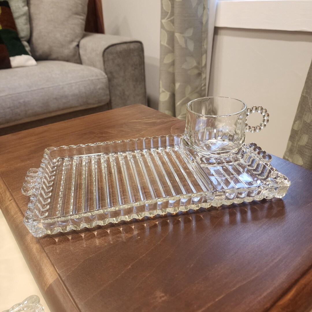 Hazel Atlas Ball Rib Glass Sip Snack Tray and Cup Set – Vintage Orchard ...