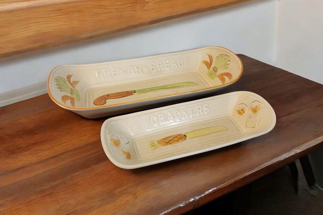 Vintage Los Angeles Potteries 17" Ceramic French Bread Loaf Tray and 12 ...