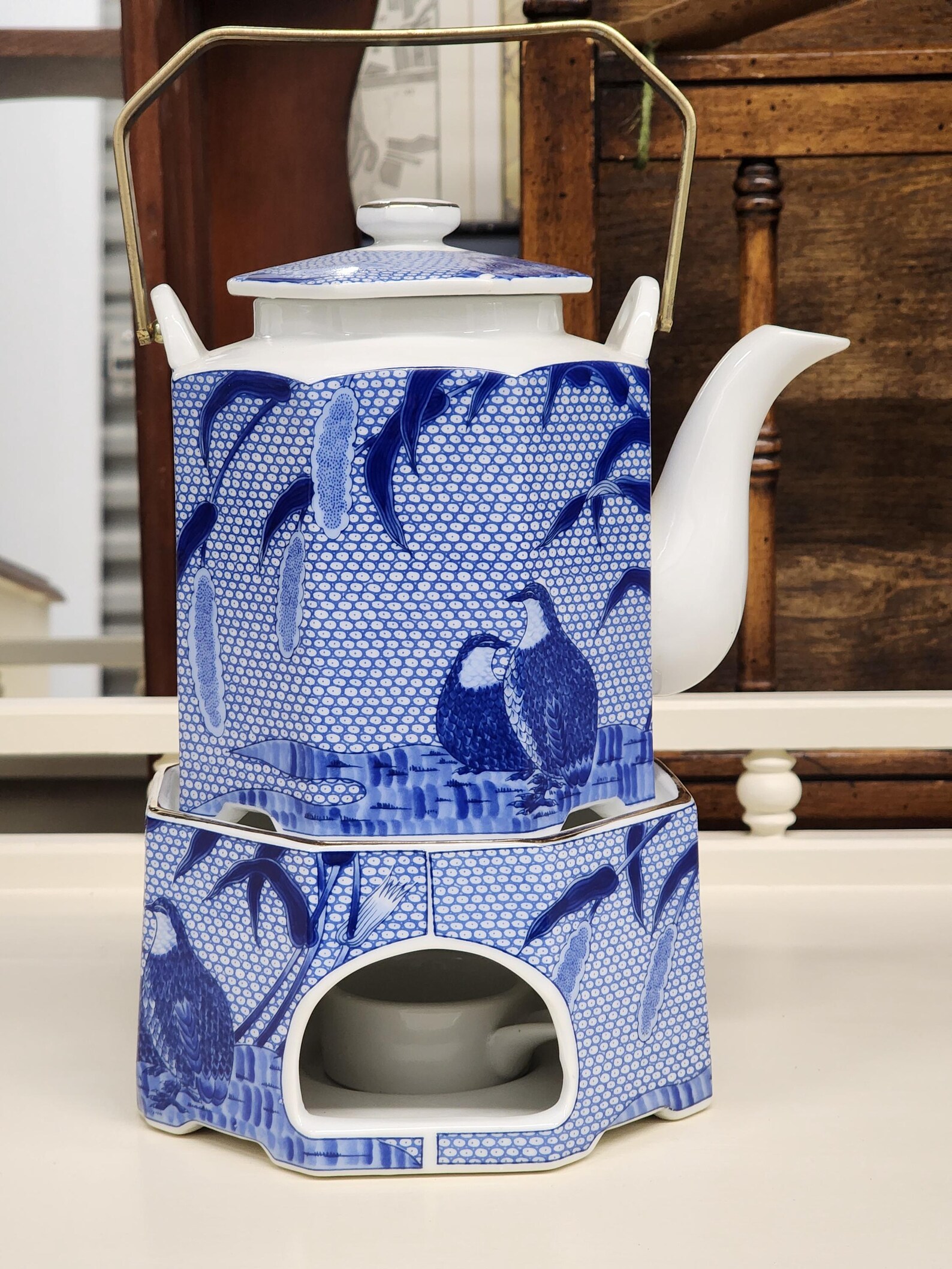 Arita Blue and White Chinese Quail Porcelain Teapot and Warmer - Etsy