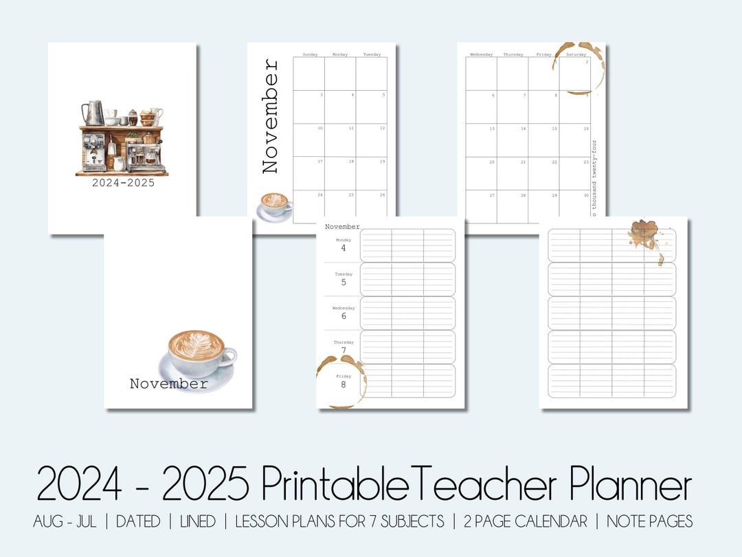 2024 2025 Printable Teacher Planner, Coffee Themed Teacher Planner ...
