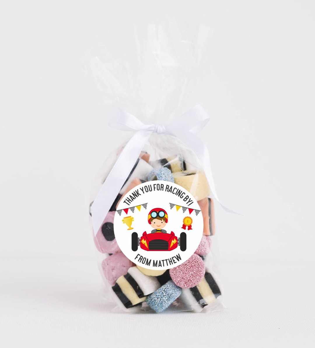 Boys Red Racing Cars Birthday Stickers, Thank You Stickers, Goodie Bag ...