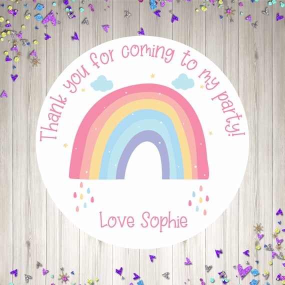 Girls Rainbow Birthday Stickers Pastel Rainbow Labels Thank - Etsy
