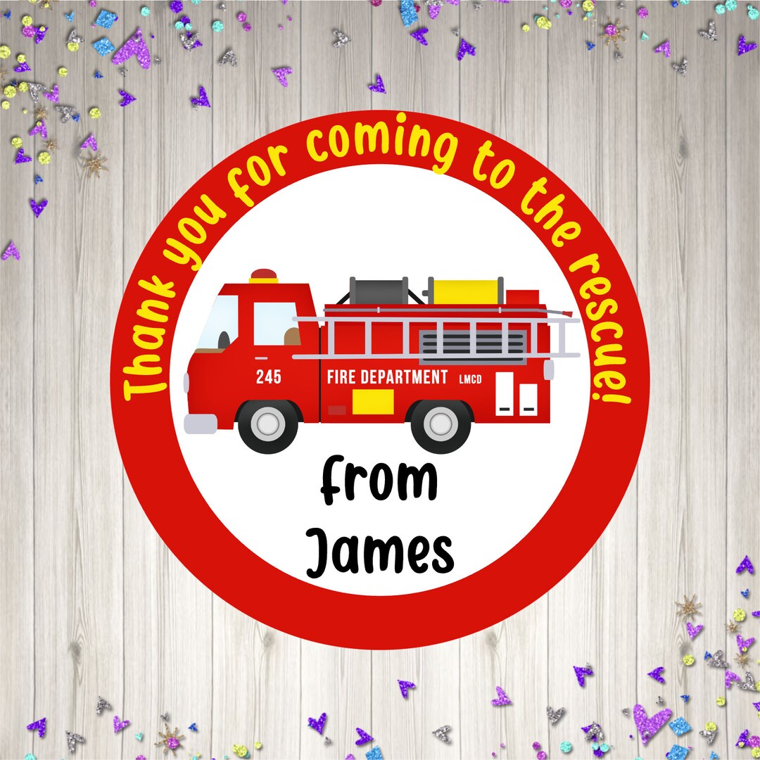 Boys Firetruck Birthday Stickers, Fire Engine Labels, Thank You ...
