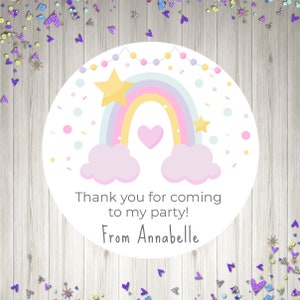 Girls Rainbow Birthday Stickers, Pastel Rainbow Stickers, Thank You ...