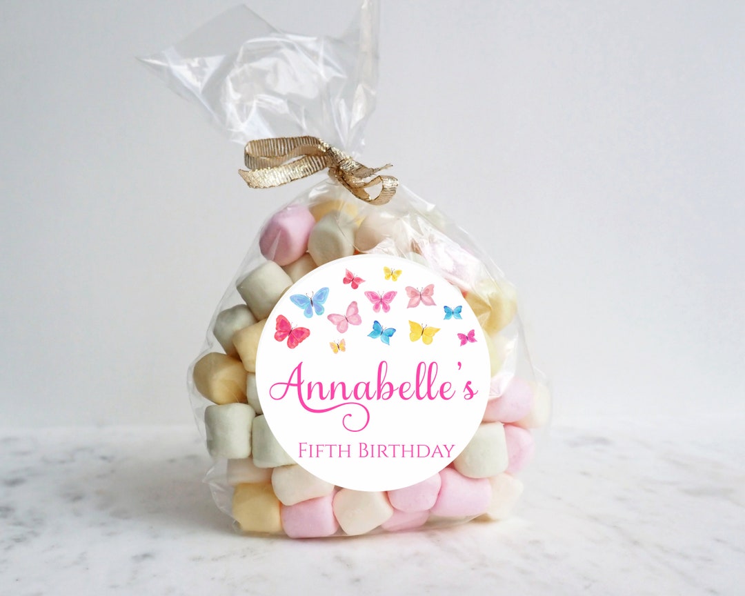 Colourful Butterflies Birthday Stickers, Thank You Stickers, Goodie Bag ...
