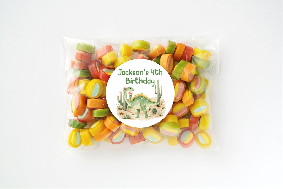 Boys Dinosaur Birthday Stickers, Thank You Stickers, Goodie Bag Sticker ...