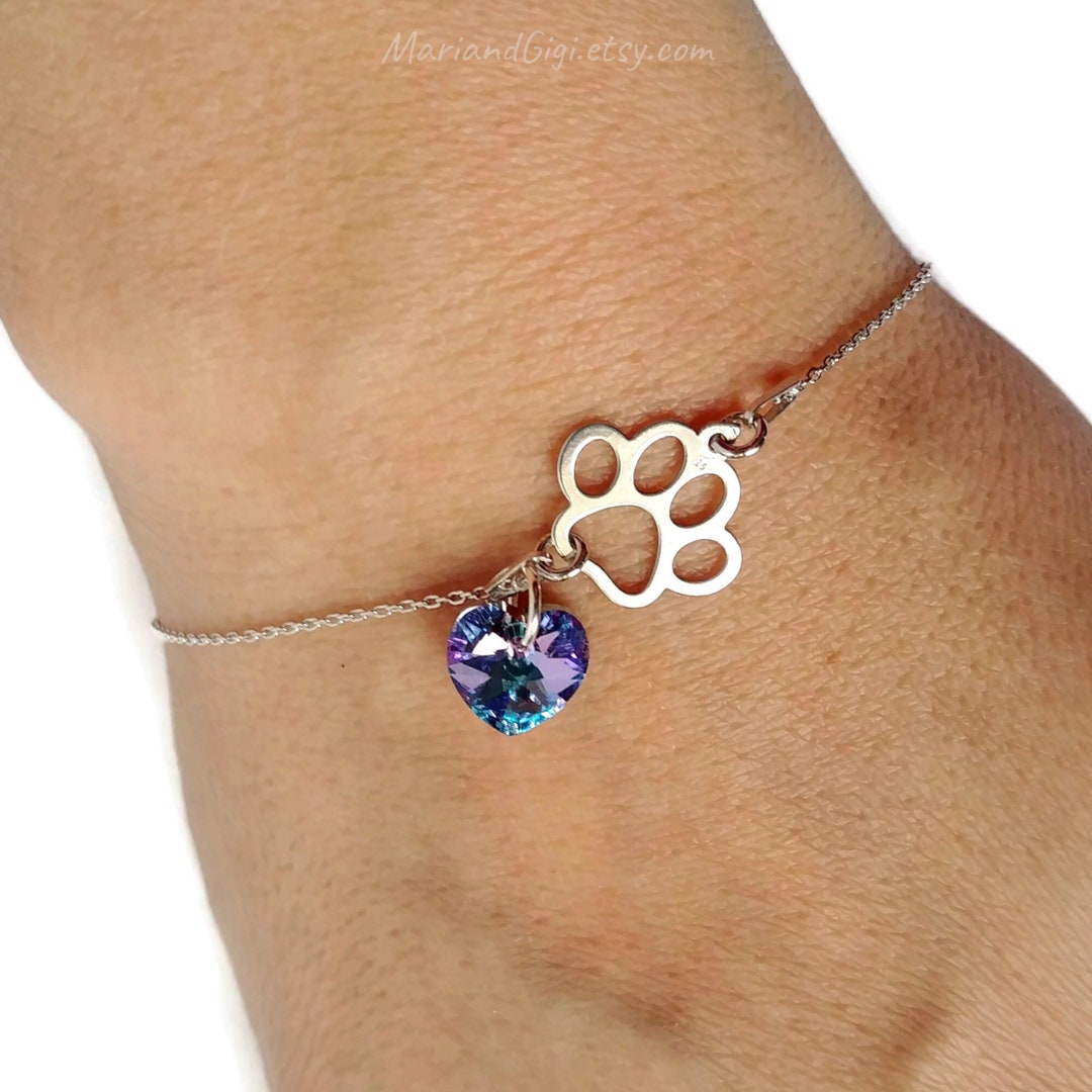Swarovski Heart and Dog Paw Bracelet Dog Bracelet Dog Lover Gift Loss ...