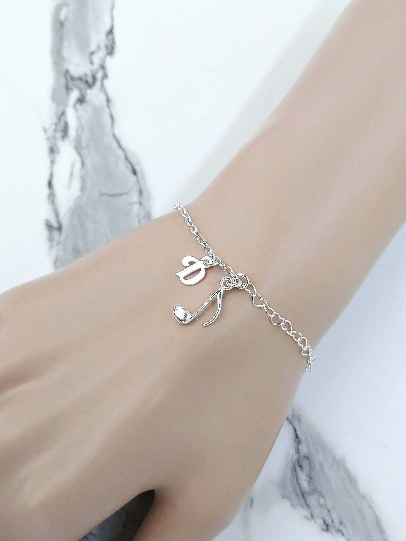 Personalized Music Note Bracet Music Note Initial Charm Bracelet in ...