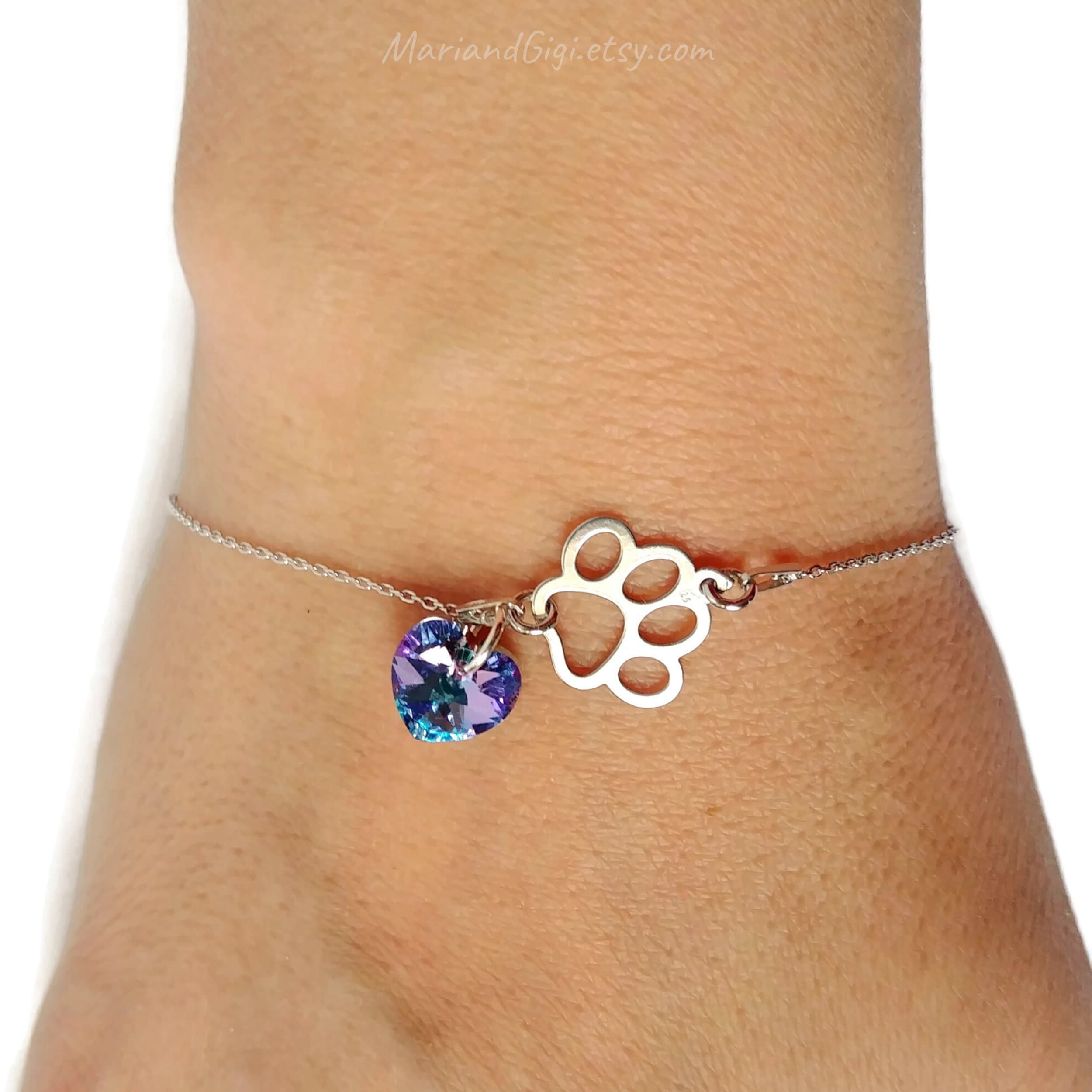 Swarovski Heart and Dog Paw Bracelet Dog Bracelet Dog Lover - Etsy