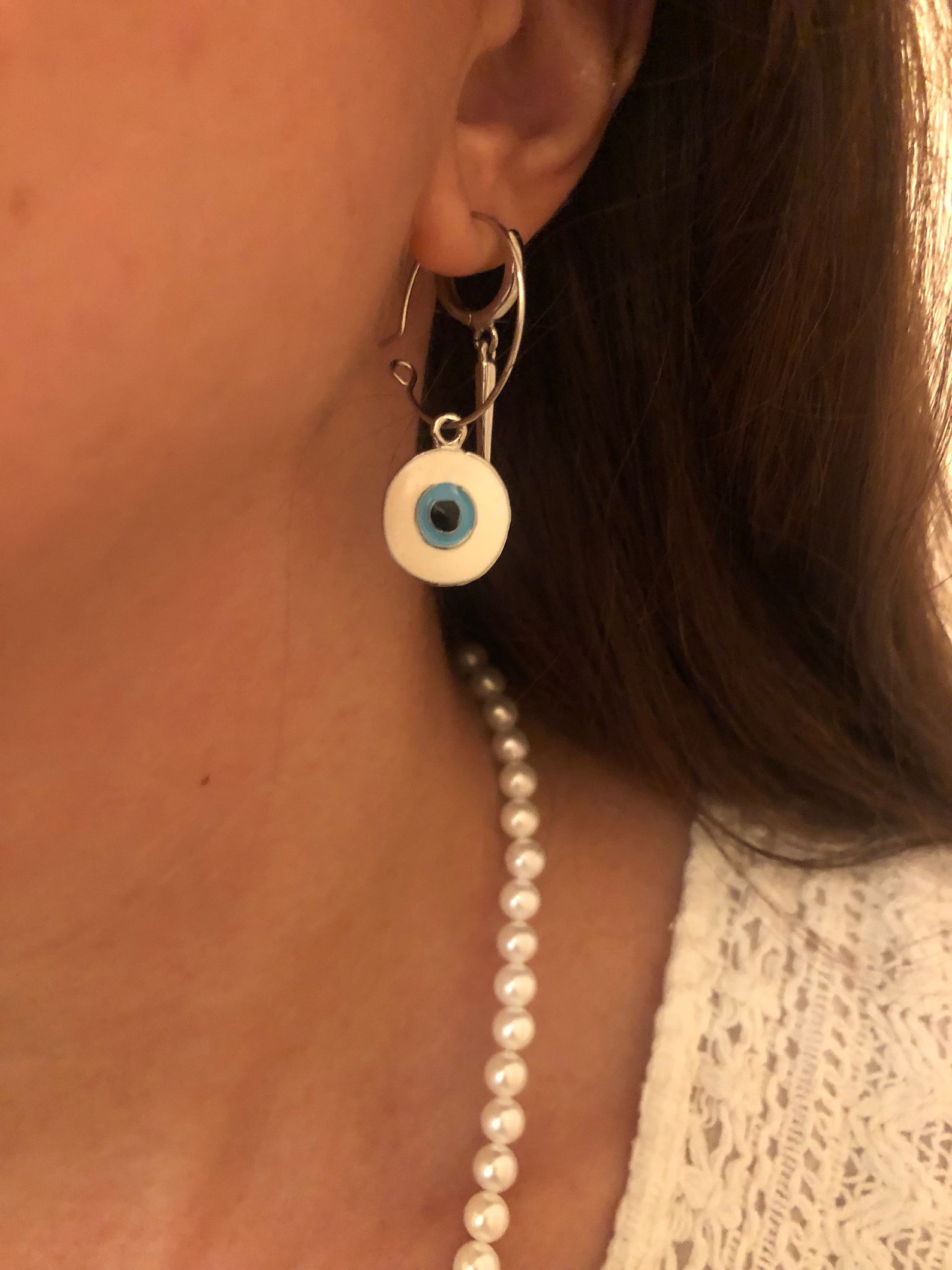 White & Blue Evil Eye Disc Hoops Silver Hoop Greek Eye - Etsy