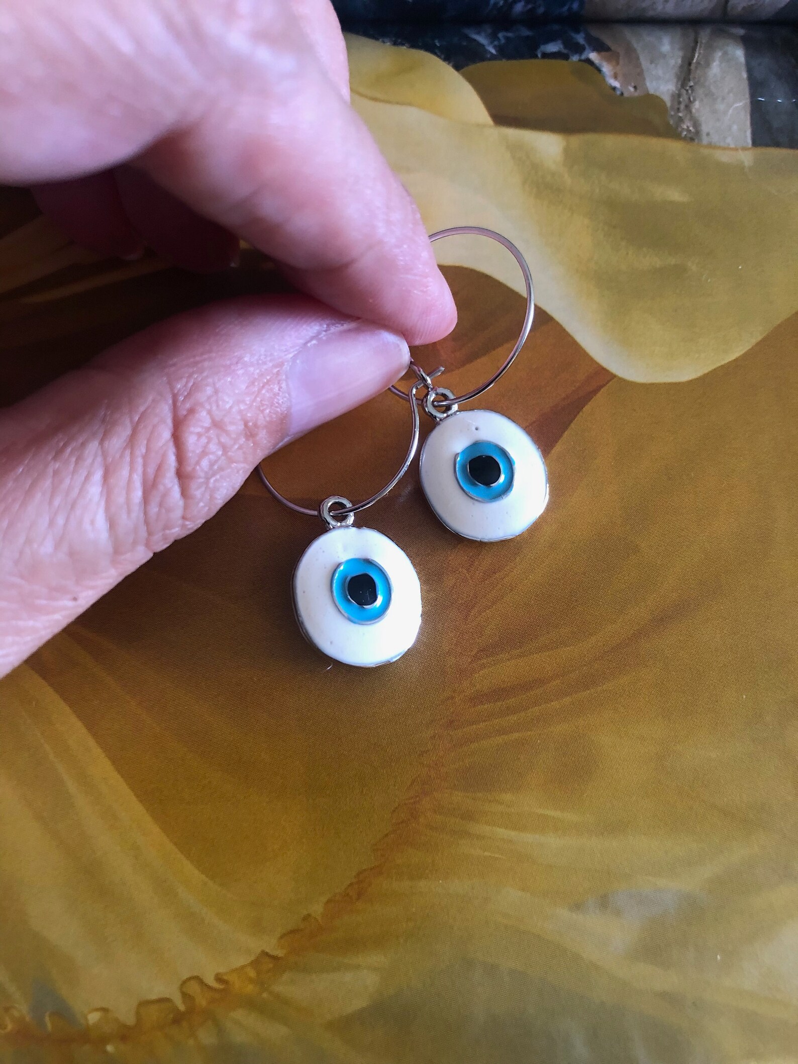White & Blue Evil Eye Disc Hoops Silver Hoop Greek Eye - Etsy