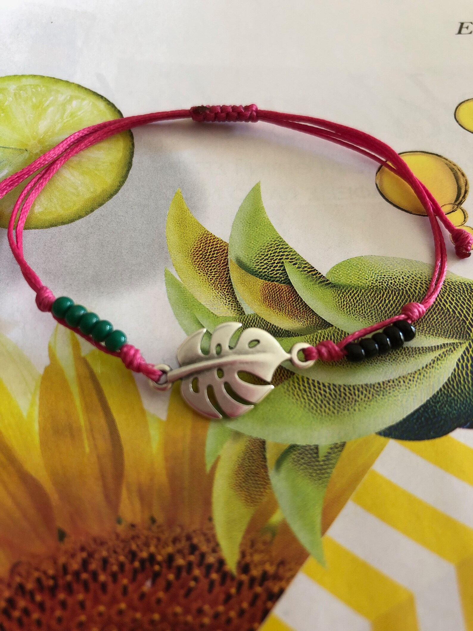 Monstera Leaf Bracelet, Silver Tropical Leaf Jewel, Leaf Branch Beaded ...