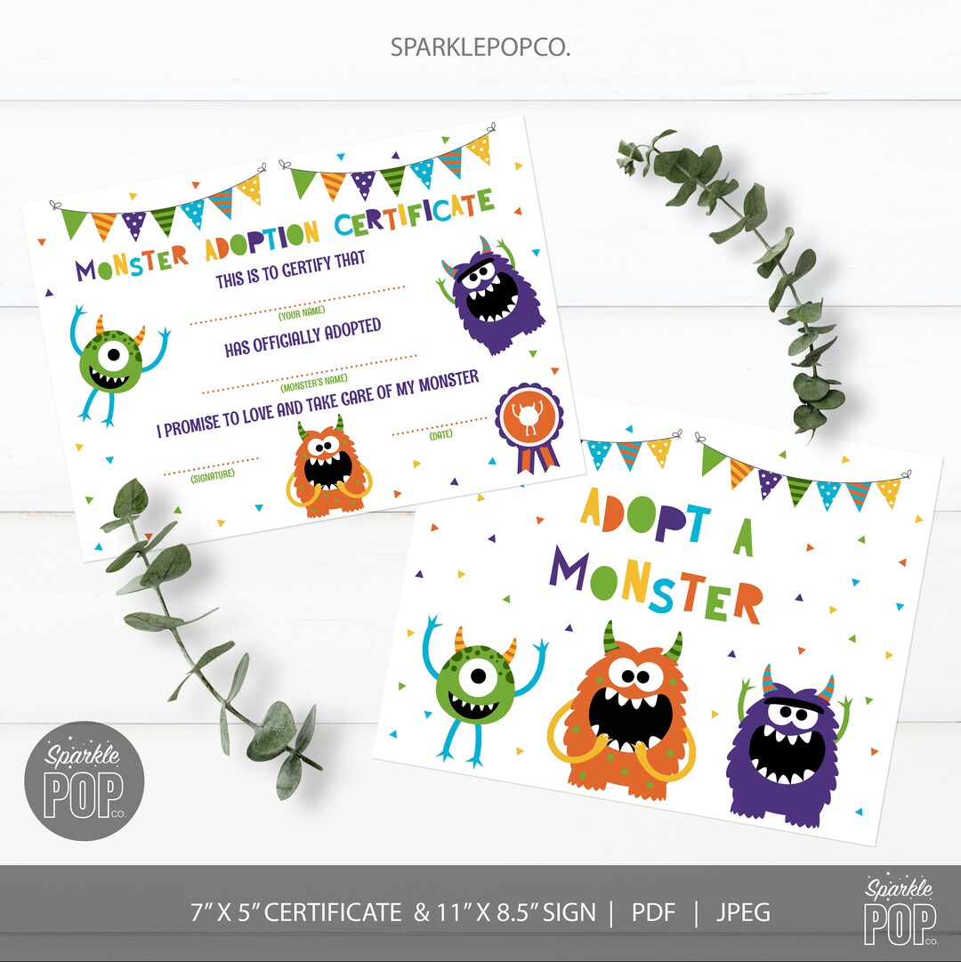 Adopt a Monster Certificate and Sign Monster Adoption Certificate ...