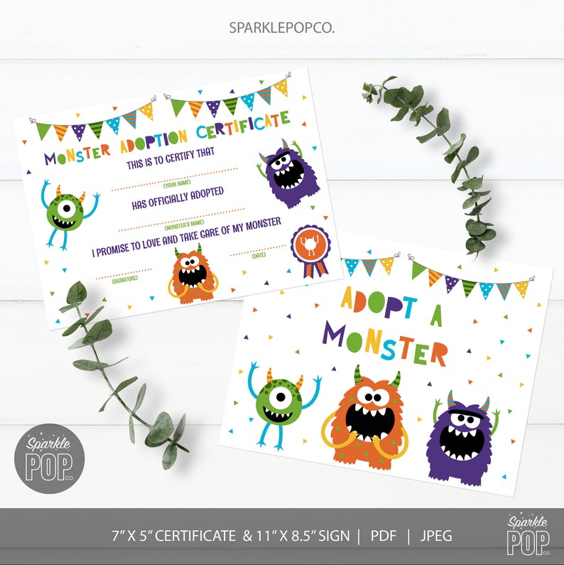 Adopt a Monster Certificate and Sign Monster Adoption Certificate ...